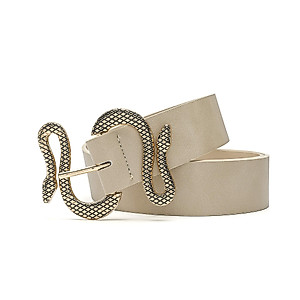 MORELESS Designer Belts for Jeans Women Leather Belt with Snake Buckle Beige X-Smal