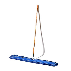 Tidy Tools Commercial Dust Mop & Floor Sweeper, 48 in. Dust Mop for Hardwood Floors, Reusable Dust Mop Head, Wooden Broom Handle, Industrial Dry Mop for Floor Cleaning & Janitorial Supplies, Blue