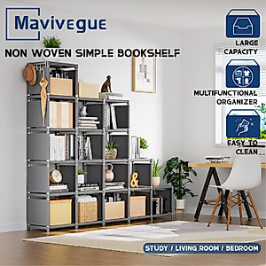 Mavivegue Bookshelf,18 Cube Storage Organizer,Extra Large Book Shelf Organizer,Tall Bookcase Shelf,Book Cases/Shelves,Grey Cube Shelf,Cubbies Closet Shelves for Bedroom,Living Room,Home,Office