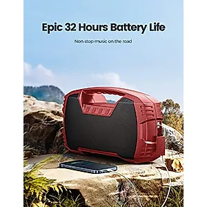IPX7 Waterproof Bluetooth Speaker, 40W Portable Wireless Speaker, 32H Playtime, Stereo Loud Sound, Deep Bass, Outdoor Speaker with Handle, Bluetooth 5.0, Built-in Mic for Camping,Party,Pool,Beach-Red