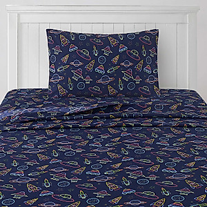 1500 Supreme Kids Bed Sheet Collection - Fun Colorful and Comfortable Boys and Girls Toddler Sheet Sets - Deep Pocket Wrinkle Free Soft and Cozy Bedding - Twin, Neon Spaceships