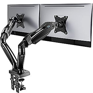 HUANUO Dual Monitor Stand, Adjustable Spring Monitor Desk Mount for 13-27 inch, Holds Max 14.3lbs, Computer Monitor Arms with Wide Range of Motion for Home Office