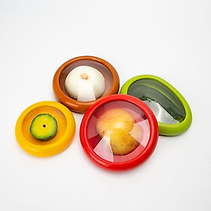 4 Pieces Set Avocado Saver, Onion Silicone Storage, Half Cut Fruit Containers - Reusable Kitchen Gadgets for Fridge - Food Huggers for Cheese, Vegetable, Tomato Holder, Lemon Fresh Stretch Pods Keeper