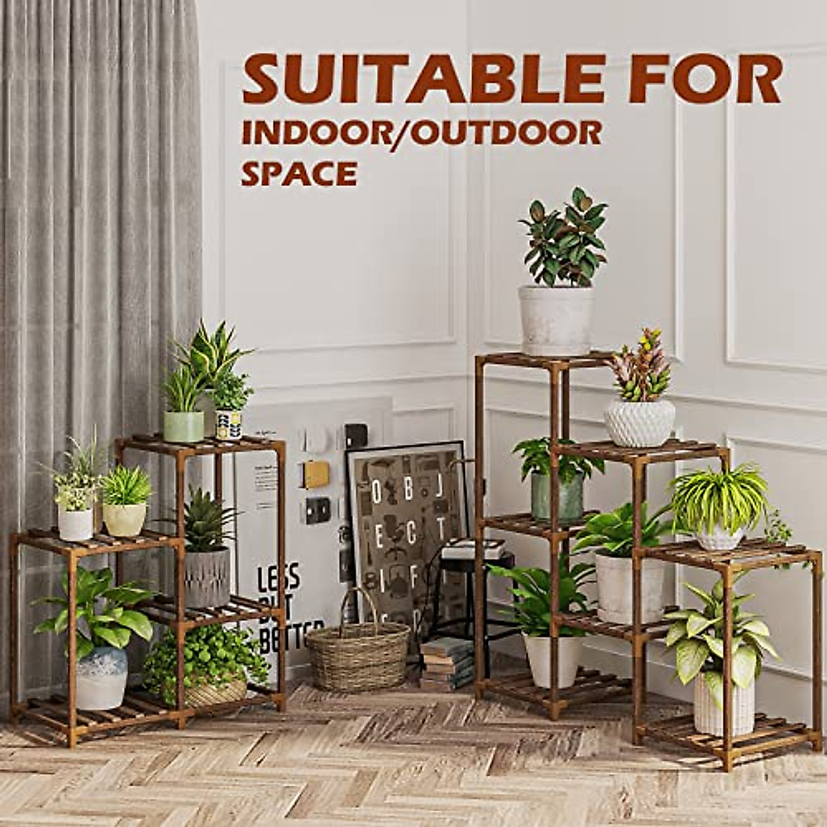 Bamworld Plant Stand Indoor Outdoor Corner Plant Shelf 5-Tier 11 Potted Flower Shelves Wooden Plant Stands Garden Wood Plant Holder Rack for Living Room Corner Lawn Window