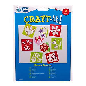 Baker Ross AW284 Flower Stencils - Pack of 6, Floral Prints for Kids to Use in Arts and Crafts Activities, Painting and Printing Projects