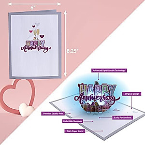 100 Greetings LIGHTS & MUSIC Happy Anniversary Card for Husband & Wife - Plays 'This Will Be' - Pop Up Card -– Happy Anniversary Cards for Couple –Wedding Anniversary Card for Couple - 1 Card Only