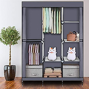 KAAYEE 71" Portable Closet Wardrobe Clothes Rack Storage Organizer with Shelf Gray, Fancy Clothes Closet, Storage Shelves, Storage Organizer