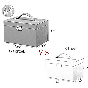 ANWBROAD Jewelry Box for Women and Teen Girls with Lock and Mirror Jewelry Storage Organizer Portable Travel Jewelry Boxes for Necklaces Rings Earrings UJJB002H