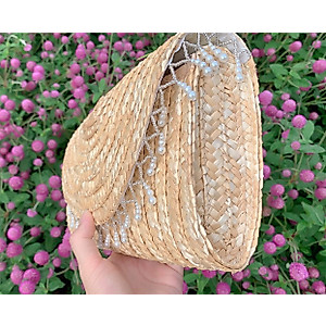 alilove Straw Clutch Bags for Women Summer Evening Handbags Bride Wedding Purse Vacation Beach Clutch Handmade Woven Envelope Wallet