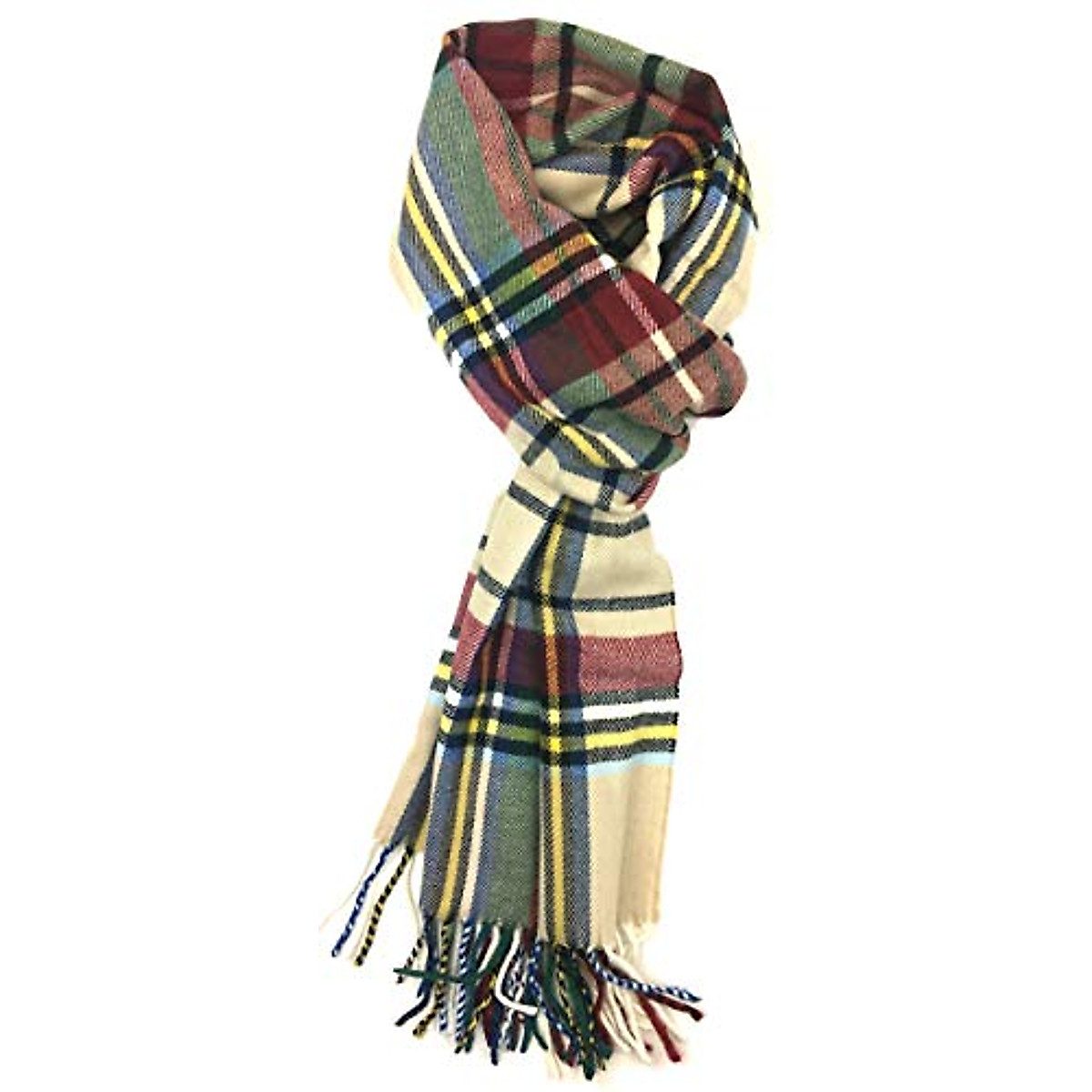 Plum Feathers Super Soft Luxurious Cashmere Feel Winter Scarf (Tan-Burgundy Plaid)