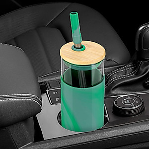 Tronco 20oz Glass Tumbler with Bamboo Lid and Straw,Iced Coffee Cup Reusable,Smoothie Cup, Glass Boba Tea Cup,Spill Proof Glass Water Bottle With Silicone Protective Sleeve- BPA Free