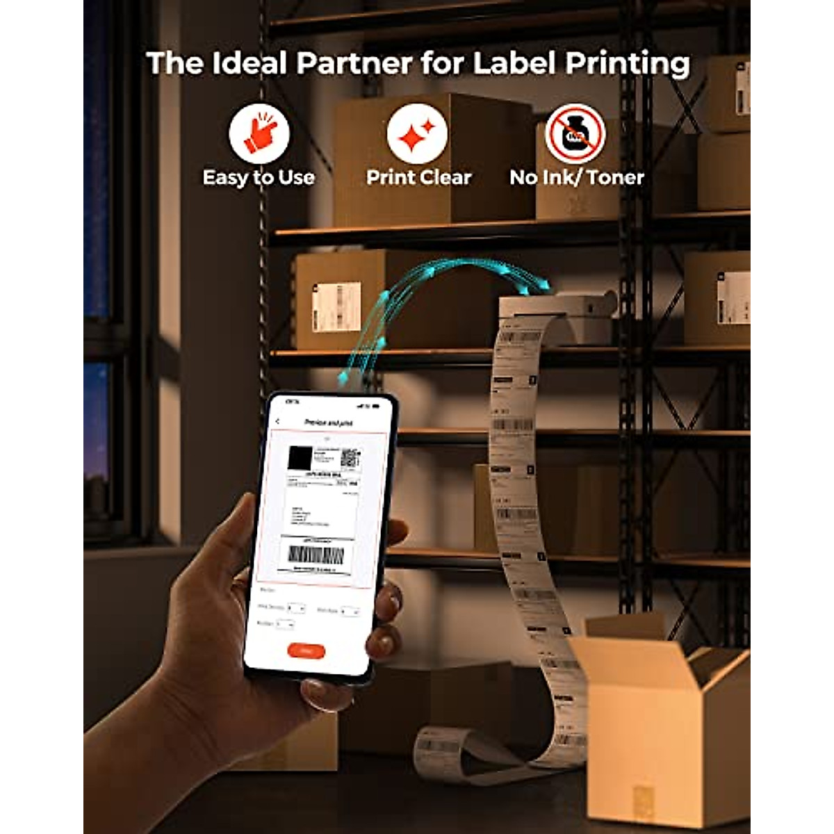 MUNBYN Bluetooth Thermal Shipping Label Printer, 4x6 Wireless Label Printer for Shipping Packages Small Business Office and Home, Support iPhone Android iPad Windows macOS Chromebook Etsy Ebay USPS