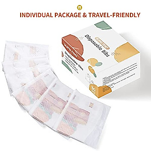 SUPEI FEIKY 50 PCS Disposable Bibs, Baby Bibs for Girls and Boys, Travel Bibs with Individual Package, Large Pocket, Waterproof and Adjustable