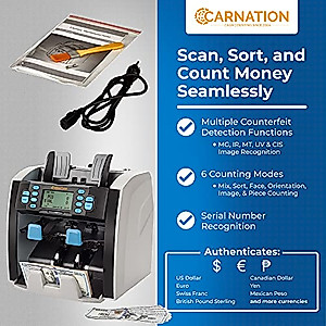 Bank Grade Mixed Denomination Bill Counter and Sorter CR1500 with Printer - Full Spectrum Counterfeit Detection PC Suite 2 Year Warranty (CR1500_P)
