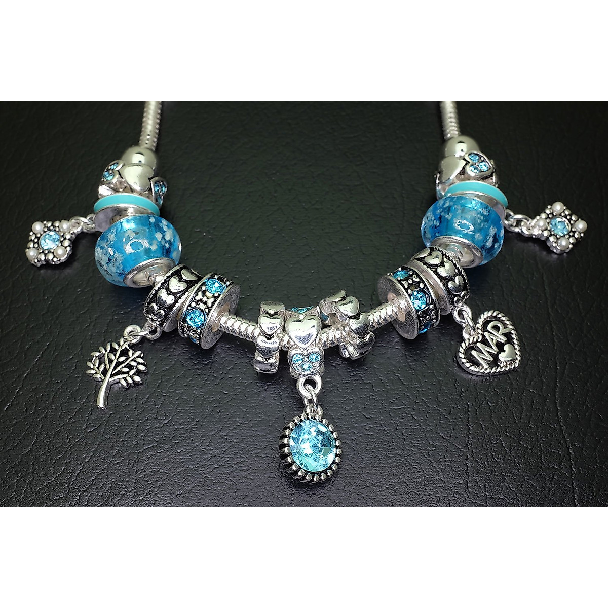 Falari Birthstone Bracelet Multi-Color Charm Beads Silvertone March OB07234-MAR