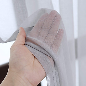 Anjee Grey Sheer Curtains 45 Inches Length Rod Pocket Window Treatment Linen Gauze Voile Drapes for Bedroom Living Room Kitchen, 52 x 45 Inch