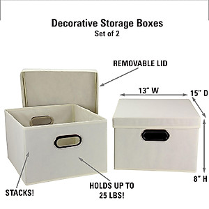 Household Essentials Fabric Storage Boxes with Lids and Handles, Natural