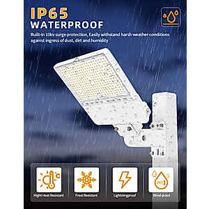 200W LED Parking-Lot-Light Arm & Slip Fitter, UL & DLC Listed 28000LM 5000K Parking Lot Light with Photocell, IP65 Commercial Street Pole Lights AC100-277V for Driveways, Roadway Lighting (White)