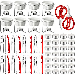 62 Pcs Seafood Tools Set Crab Crackers and Tools Lobster Crackers and Picks Set Includes 8 Butter Warmers 8 Crab Leg Cracker Tool 2 Seafood Scissors 8 Lobster Shellers 8 Crab Forks 28 Tealight Candles