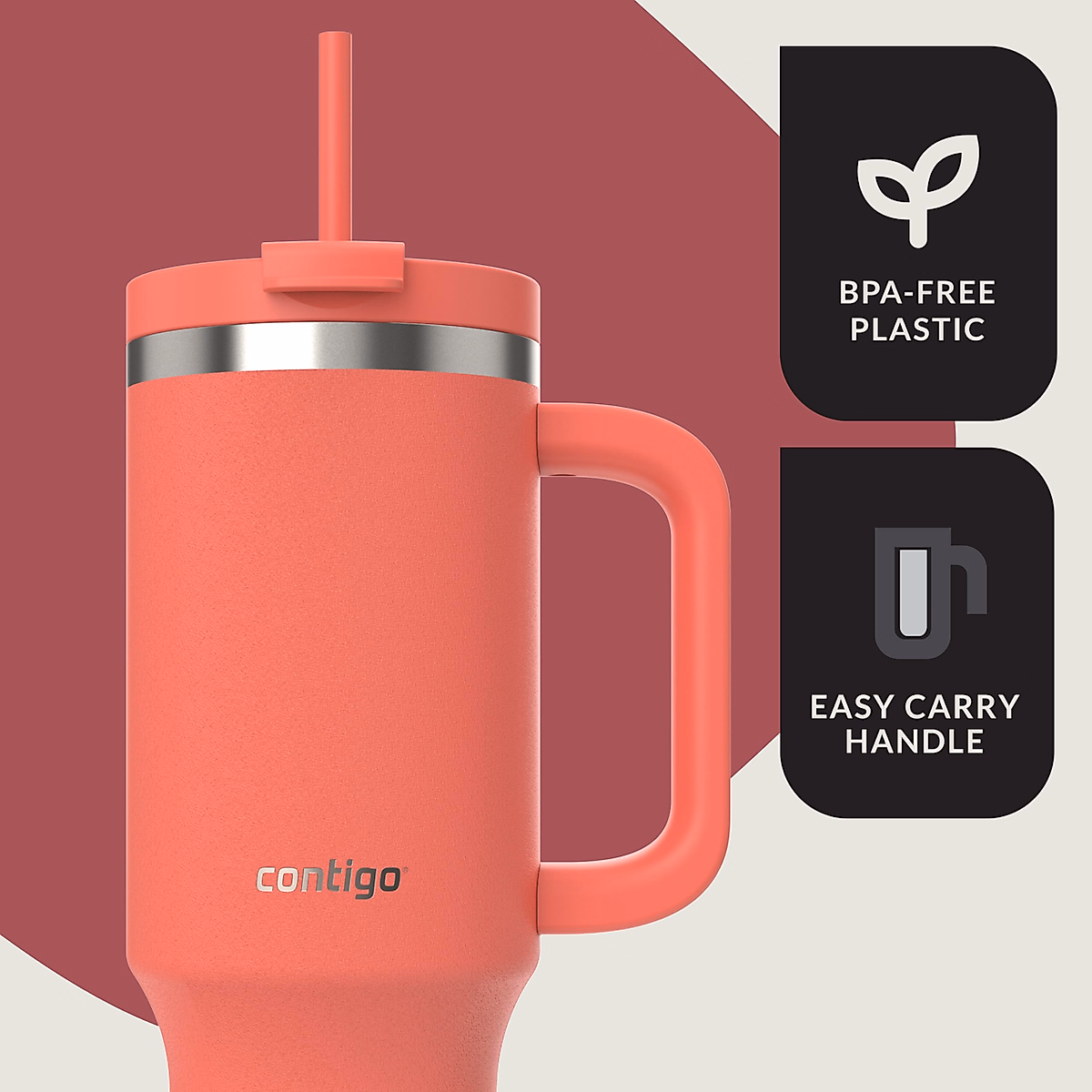 Contigo Streeterville 40oz Tumbler, Stainless Steel Vacuum Insulated, Leak-Proof, Cold for 29 Hours, Coral
