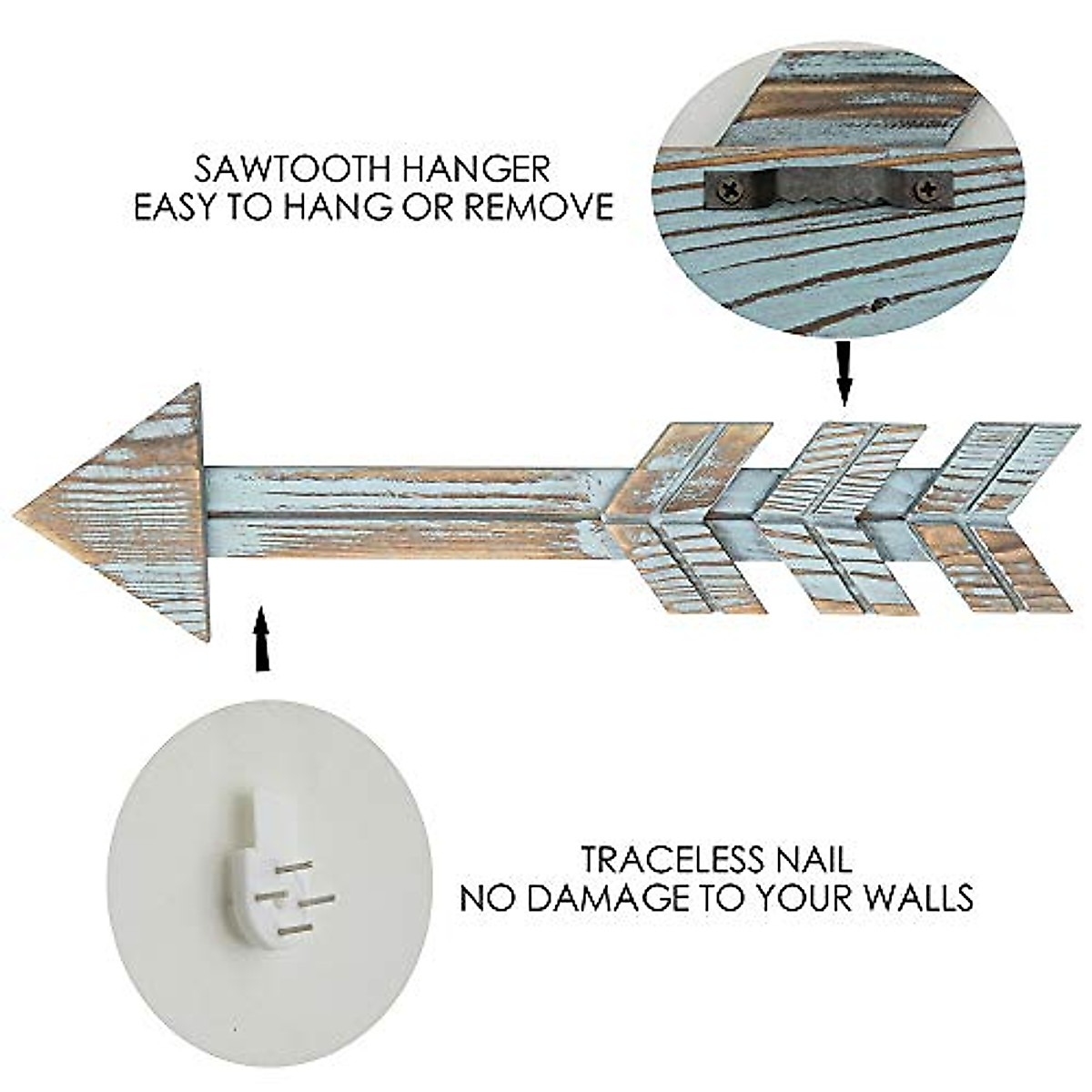 YXMYH Arrow Decor, Blue Wood Arrow Sign Wall Decor - Decorative Farmhouse Home Wall Hanging Decor, 2 Pack