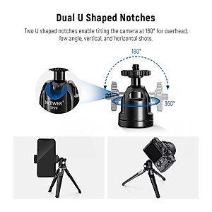 NEEWER Mini Metal Table Tripod with 360° Ball Head, Supports Vertical Recording and Handle, Portable Travel Tripod with 1/4 Inch Screw for Camera Mobile Phone Action Cam, Max. Load 3 kg, TP29
