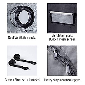 BloomGrow Hydroponics 24''x24''x48'' 600D Mylar Indoor Plant Grow Tent + Hygrometer Humidity Monitor + 24 Hour Timer + Trellis Netting + Bonsai Shears+ Hanger Grow Tent Kit