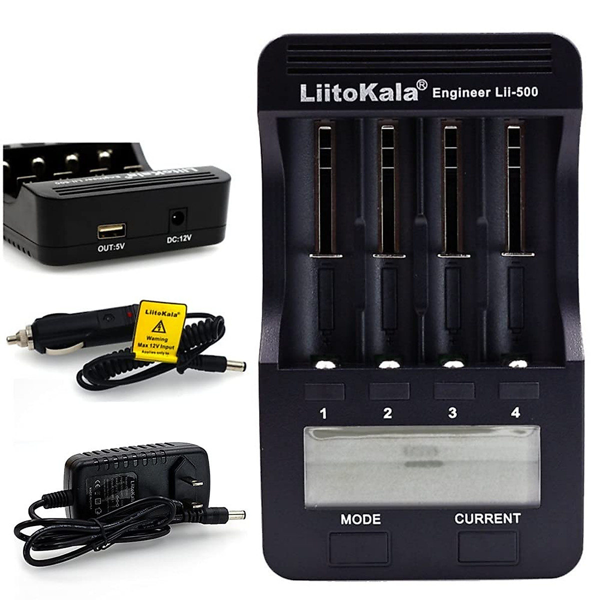 Lii-500 4 Slots Smart Intelligent Battery Charger for 3.7V Li-ion/ 1.2V Ni-MH Cylindrical Rechargeable Battery LCD Display