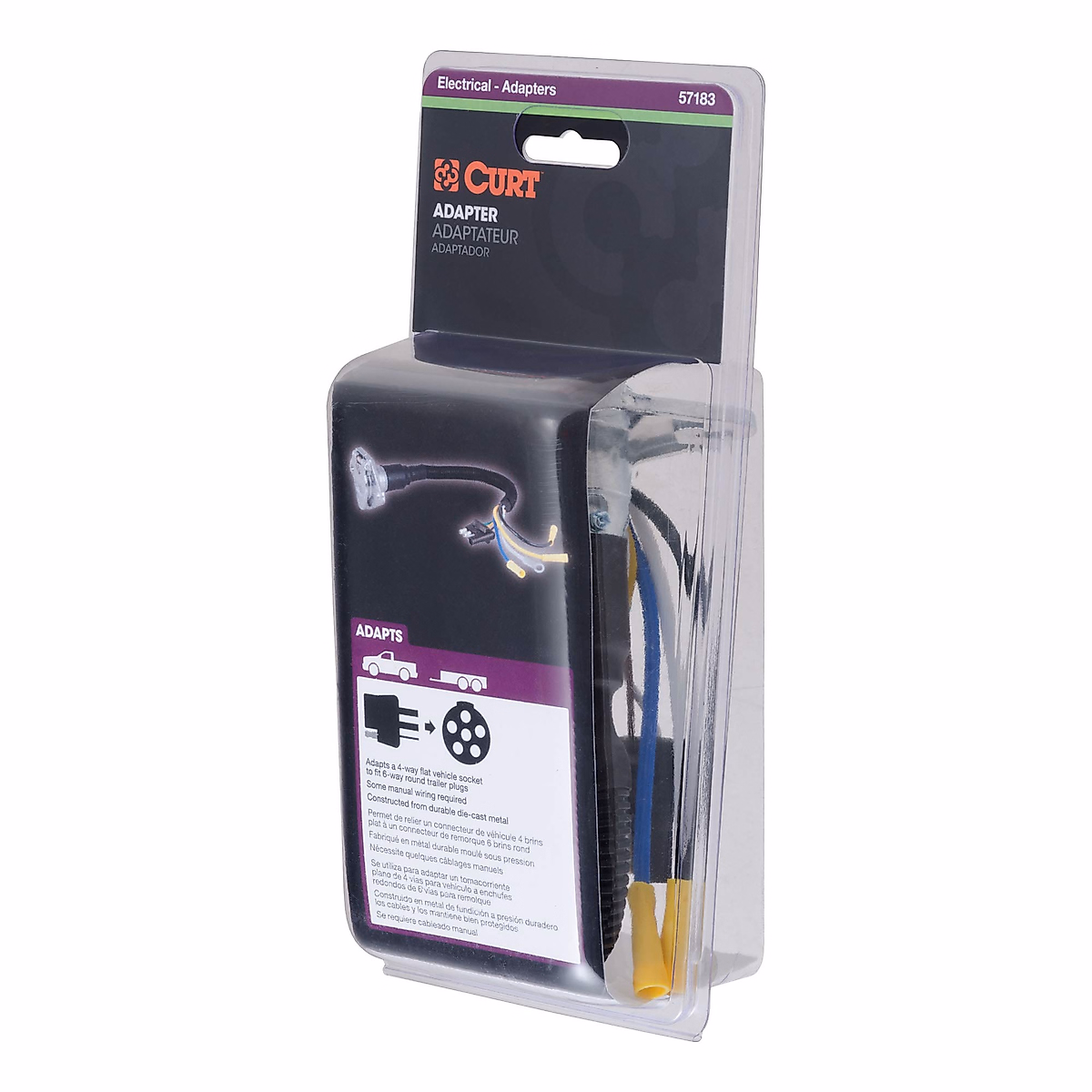 CURT 57183 4-Way Flat Vehicle-Side to 6-Way Round Trailer Wiring Adapter , Black