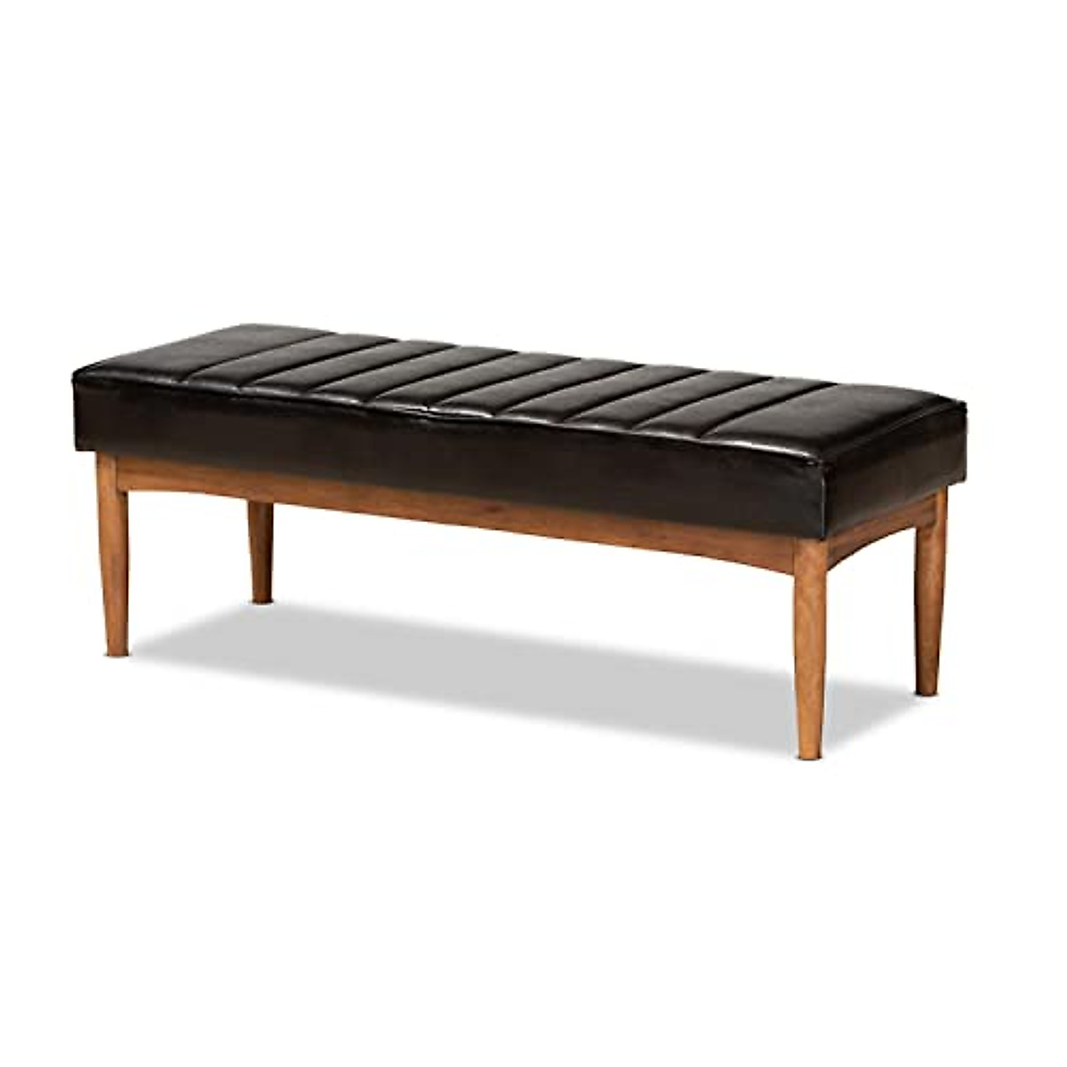 Baxton Studio Daymond Mid-Century Modern Dark Brown Faux Leather Upholstered and Walnut Brown Finished Wood Dining Bench