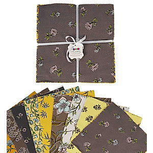 Soimoi Precut 10-inch Asian Floral Prints Cotton Fabric Bundle Quilting Squares Charm Pack DIY Patchwork Sewing Craft- Gray & Yellow