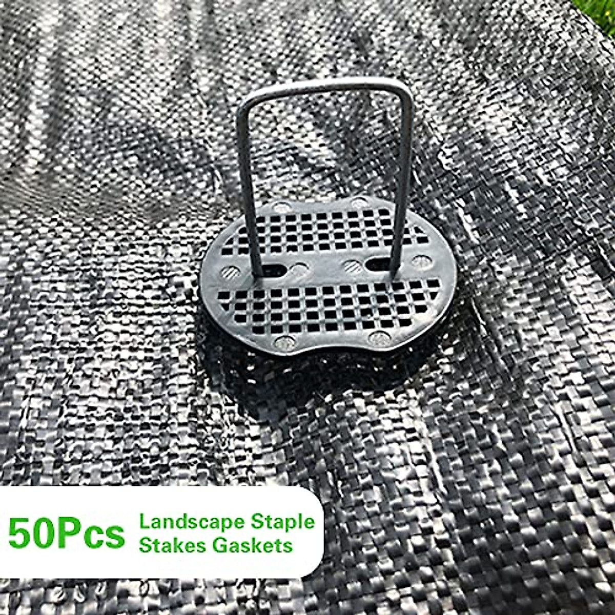 Bakulyor 50pcs Garden Staples Plastic Buffer Washer, Landscape Staple Stakes Gaskets, Yard Pins Gasket for Weed Barrier Fabric, They Keep The Barrier from Ripping & Create a Sturdier Hold - Black
