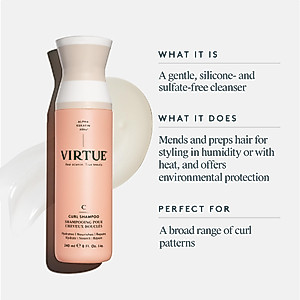 VIRTUE Curl Sulfate Free Shampoo with Jojoba Oil, Hydrates, Nourishes & Repairs Curly Hair with Frizz Control, Color Safe