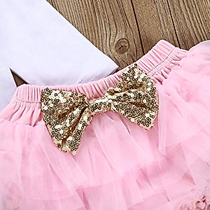 Baby Girl Unicorn Outfit Infant Sparkle 1st Birthday Romper+Tutu Princess Skirt Dress Bow Headband Skirt Sets (White, 0-6 Months)