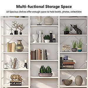 Tribesigns Triple Wide 5-Shelf Bookcase, Etagere Large Open Bookshelf Vintage Industrial Style Shelves Wood and Metal bookcases Furniture for Home & Office, All White