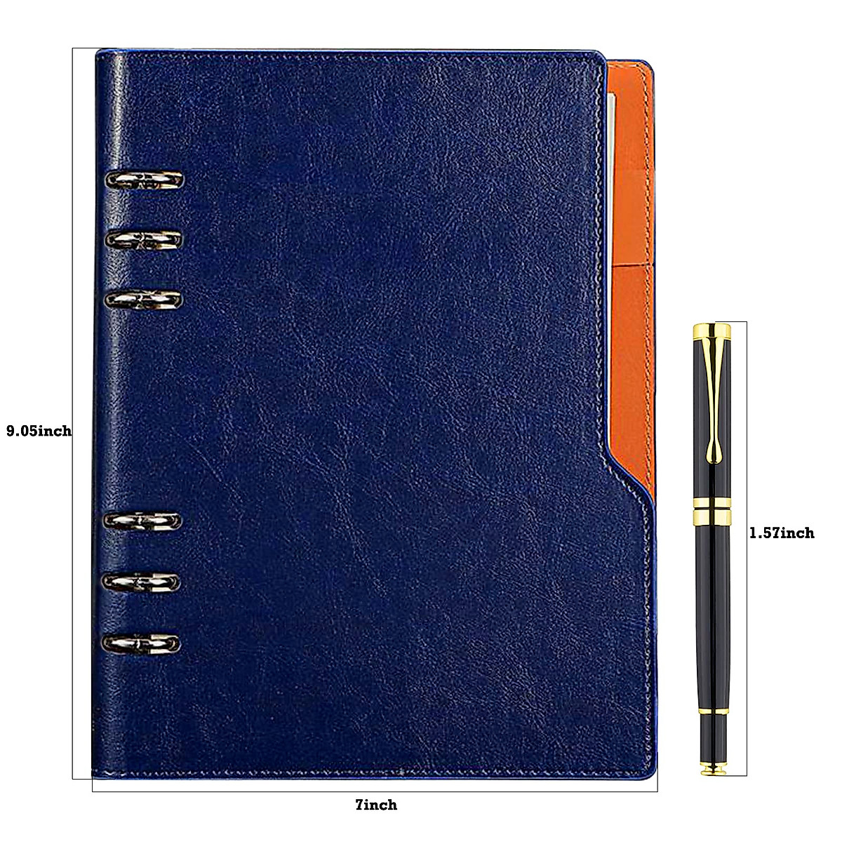 DSKPRTE Update A5 Refillable Leather Notebook for Writing 6-Ring Binder Leather Journal with Pen&Extra Black Ink Refill Lined Travel Journal for Men&Women Hardcover Notebook Daily Planner(Blue)