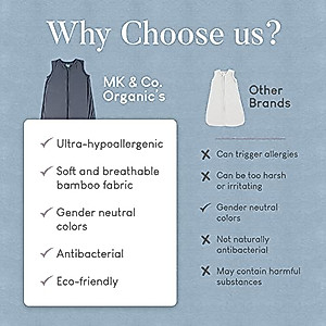 MK & Co. Organics - Unisex Baby Sleep Sack 6-12 Months - Soft & Stretchy Gender Neutral Baby Clothes - Baby Sleeper Wearable Blanket, Viscose Made Baby Clothes Sleep Sacks with Double Zip - Slate Blue