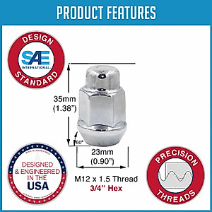 Wheel Accessories Parts 20 Pcs M12 x 1.5 12 x 1.5 Thread Bulge Acorn 35mm 1.38" Long Lug Nuts Chrome 3/4" 19mm Hex Fits Many Chevy Honda Passenger Cars | Toyota Pass Cars with Aftermarket Wheels