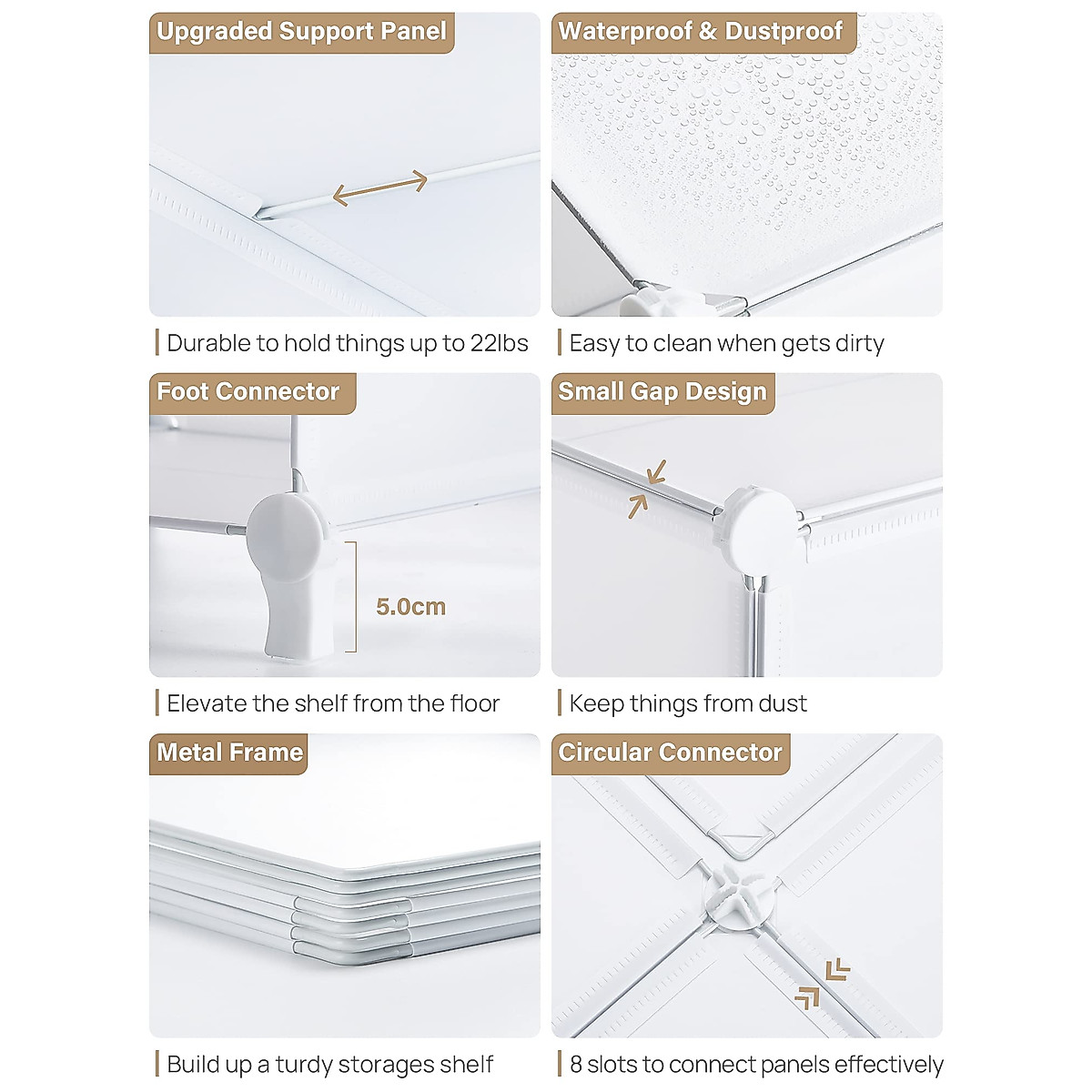 Kootek Cube Storage Organizer 9-Cube Modular Bookshelf DIY Plastic Clothes Shelves Closet Organizer Bins Square Storage Box with Hammer for Living Room Bedroom Office, White