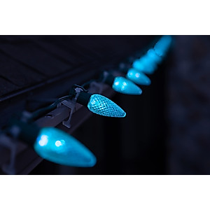 HLO Lighting Set of 25 Teal C9 Christmas Lights | Faceted C9 LED Christmas Light Bulbs for Indoor & Outdoor Use | Durable C9 LED Lights | Replacement C9 Bulbs