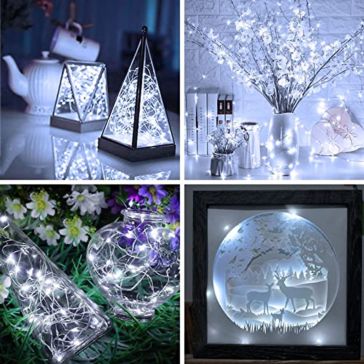 Olafus 16 Pack Warm White and Cool White Fairy Lights Battery Operated, Mini Starry String Light Waterproof IP68, 7ft 20 LED Firefly Starry Light Copper Wire for Christmas Decorations Wedding Party