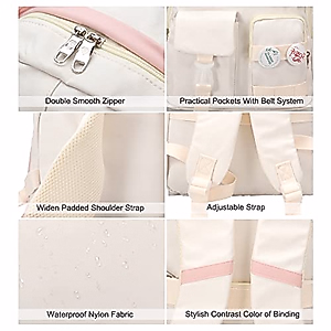 HIDDS Laptop Backpacks 15.6 Inch School Bag College Backpack Anti Theft Travel Daypack Large Bookbags for Teens Girls Women Students (Off-white)