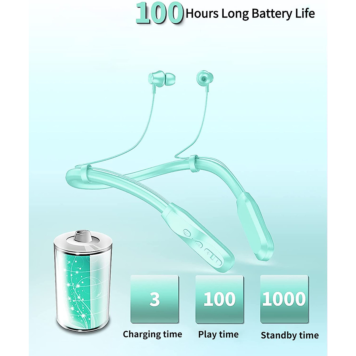 Nepartak 200-Hour Playtime Neckband Bluetooth Earphones, Hi-Fi Sound, Comfortable Fit, Perfect for Sports & Commuting