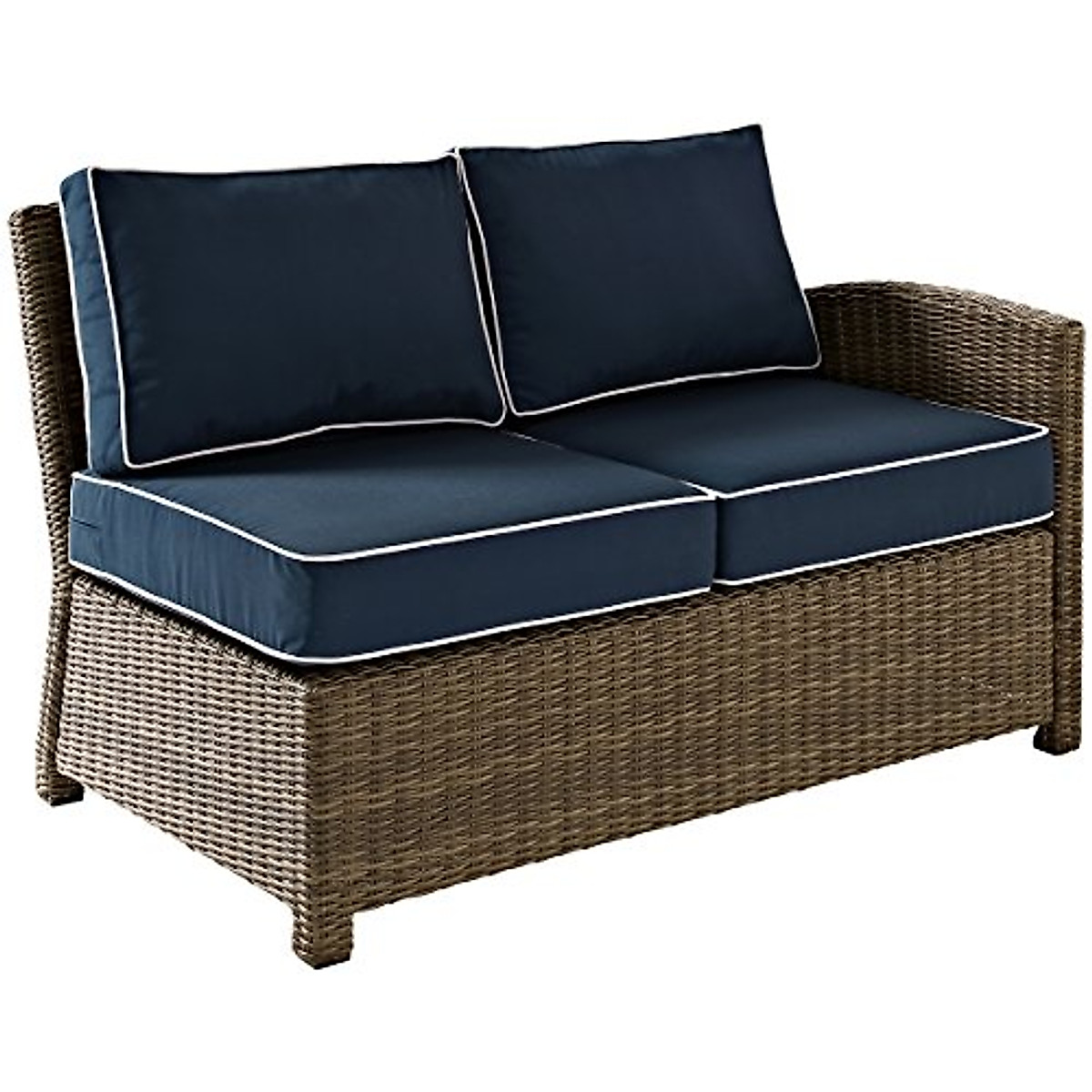 Crosley Furniture Bradenton 5-Piece Outdoor Sectional Sofa Wicker Conversation Patio Furniture Set for Deck, Brown with Navy Cushions