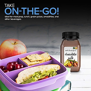 4 Ounce Mini Bottles for Mini Fridge, Reusable Juice Containers with Black Caps, Small Bottle for Liquids in Kids Lunch Box, Clear Empty Plastic Container with Lids for Juicing (12 Pack)