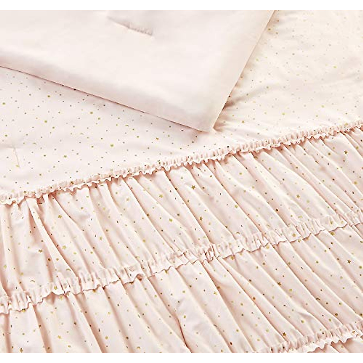 Mytex Celestial Princess Pretty 5-Piece Comforter set with gold metallic foil, Smocked texture, Girls, Teen bedding, Stars and Moons, Two Twinkling Decorative Pillows, Shabby Chic, Blush Pink, Full