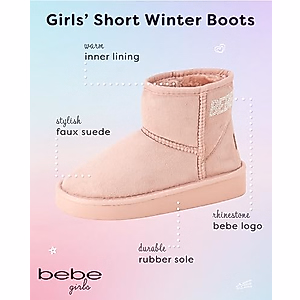 bebe Girls' Winter Boots - Faux Shearling Ankle Booties - Platform Short Boots for Girls - Fuzzy Fashion Boots (11-4), Size 4 Big Kid, Blush