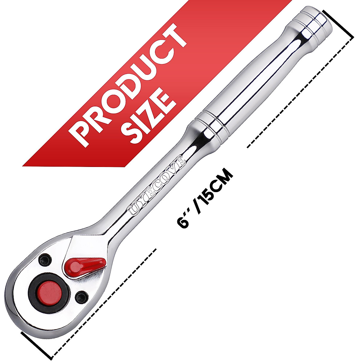 UYECOVE 1/4 Inch Drive Ratchet Wrench, 1/4 Ratchet, Socket Wrench, 72-Tooth Quick-release Reversible Cr-Mo Head, Chrome Steel Made - 5.9''15cm