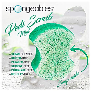 Spongables Pedi Scrub Foot Exfoliating 20+ Wash Sponge, Peppermint and Tea Tree, 3 Count