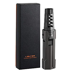 Butane Torch, Refillable Kitchen Torch Lighter with Safety Lock Adjustable Flame Solar Beam Torch Blow Torch with Safety Lock for BBQ Baking Fireplace (Butane Gas Not Included) (Black-2)